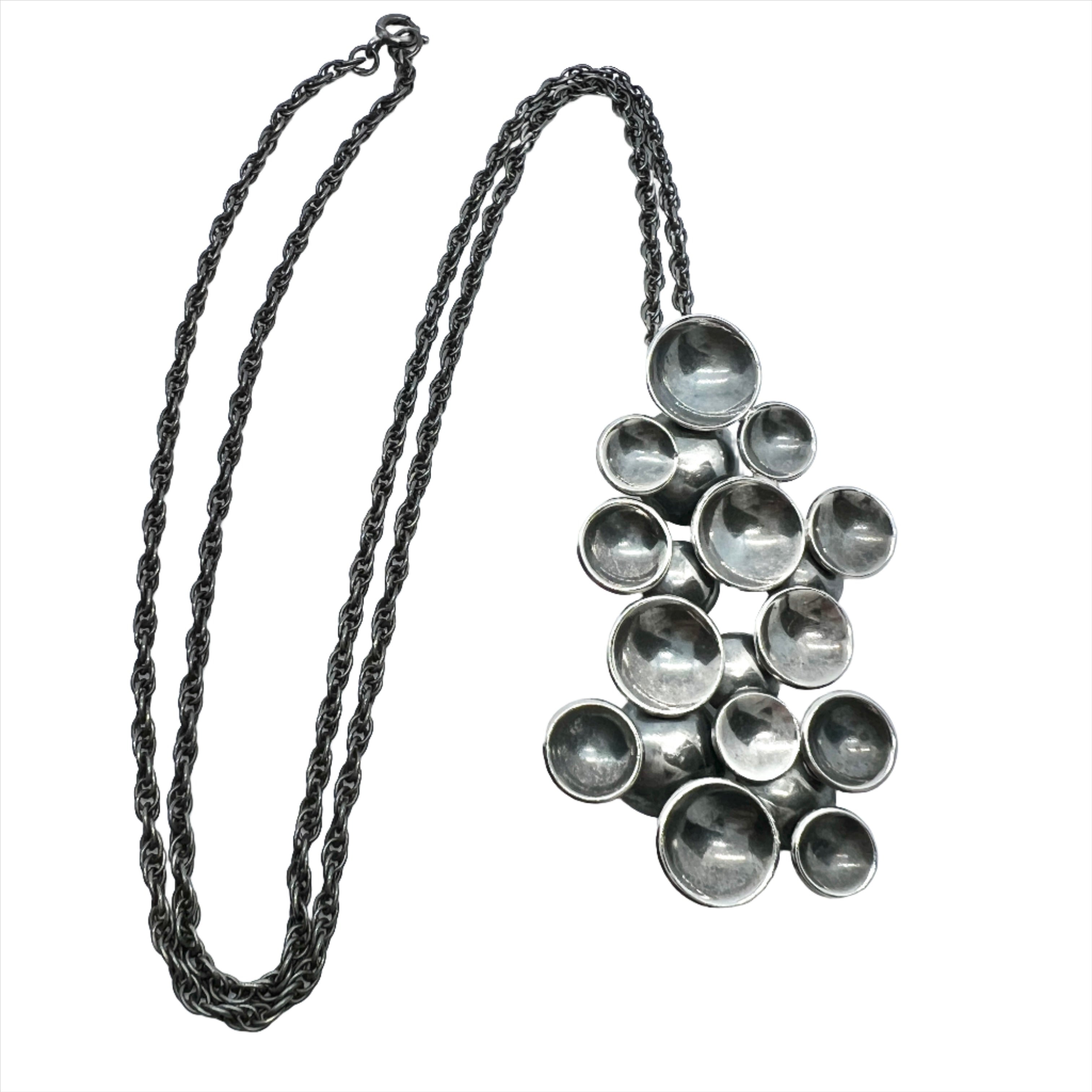 Isaac Cohen, Sweden 1967. Vintage Modernist Solid Silver Pendant Neckl ...