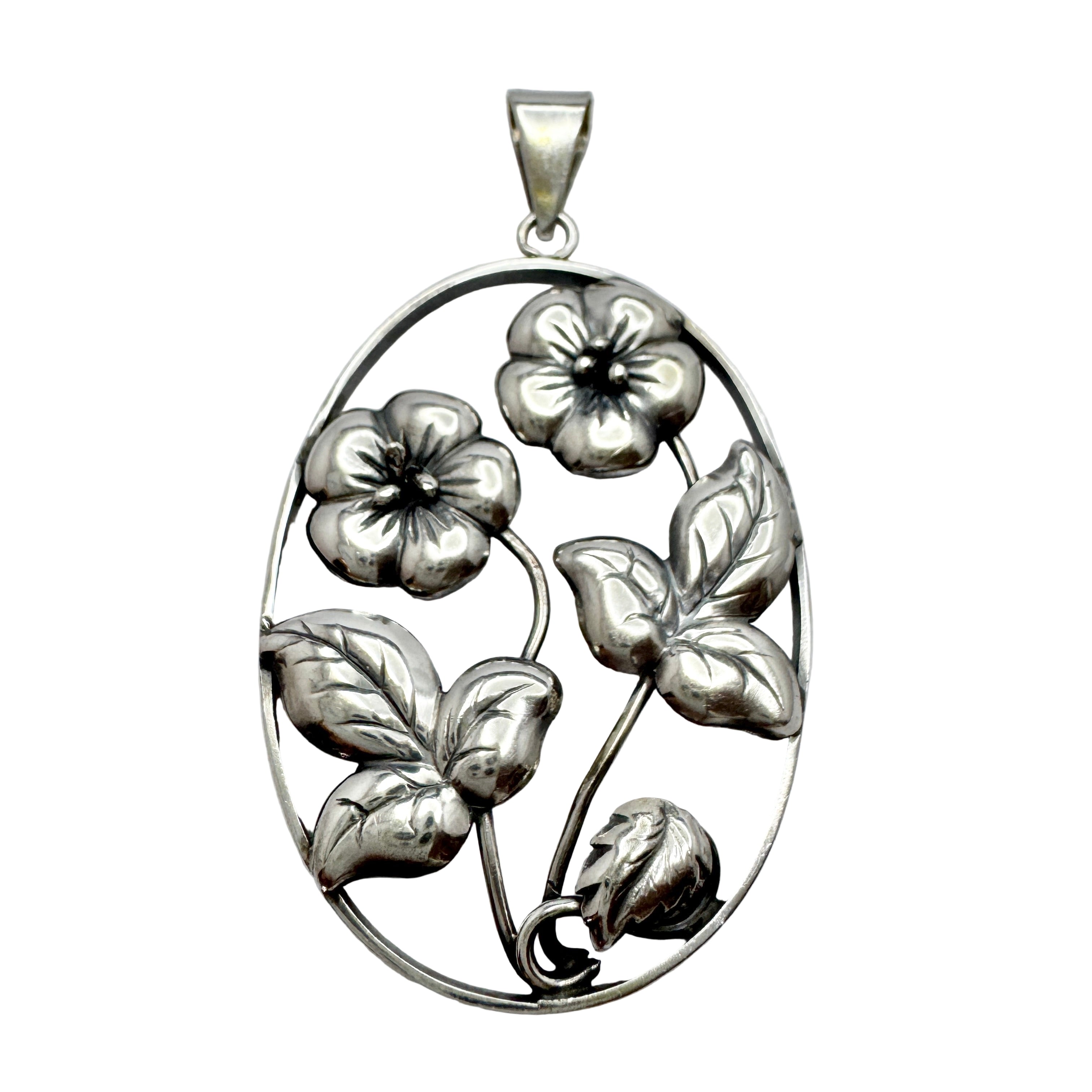 Ekström & Blohm, Sweden 1946. Vintage Sterling Silver Two Flowers Pend ...