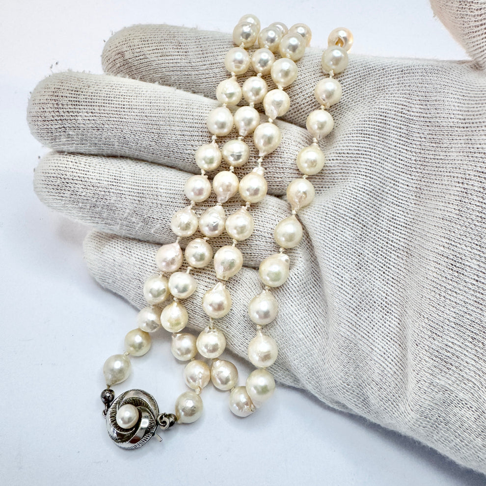 JKa Köhle, Germany. Vintage 29" Pearl Sterling Clasp Necklace – T ...