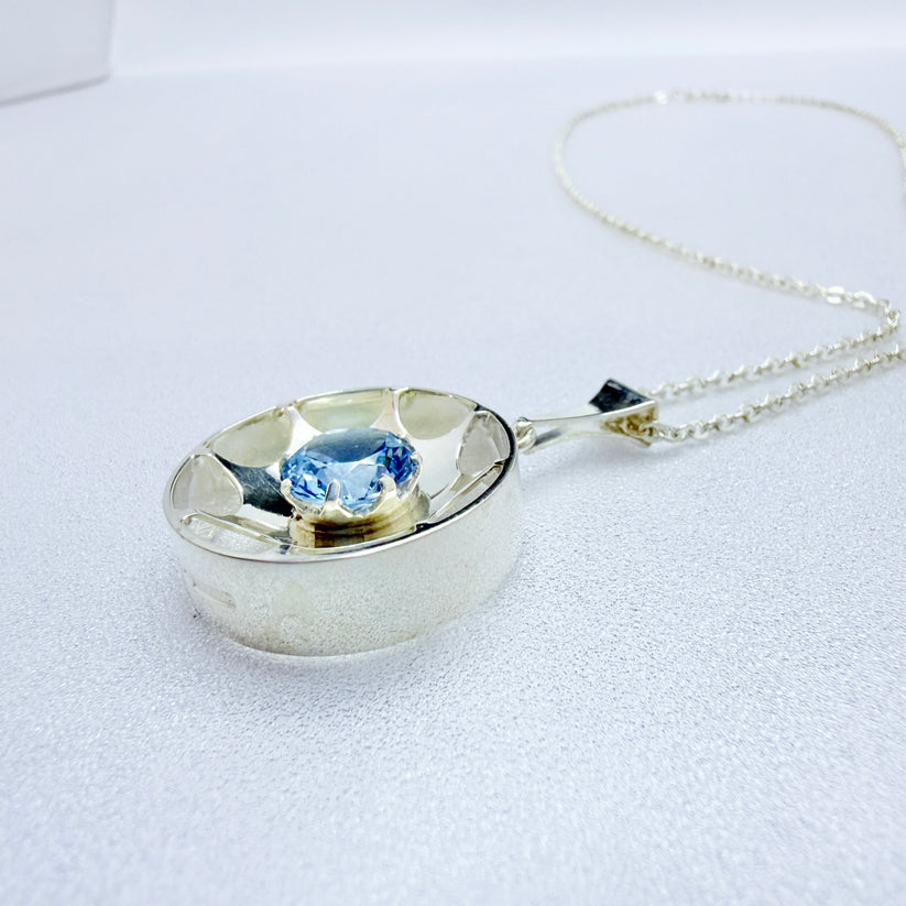 Salovaara, Finland 1970s. Vintage Solid SIlver Blue Synthetic Spinel P ...