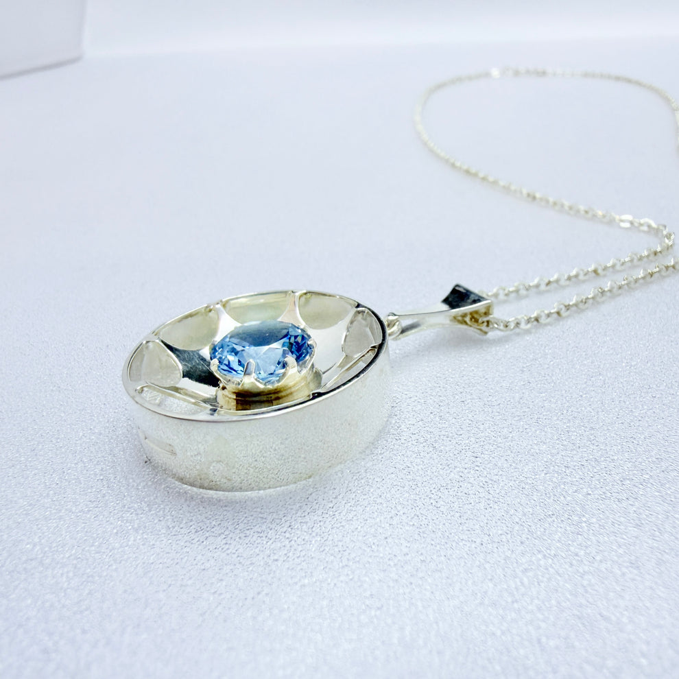 Salovaara, Finland 1970s. Vintage Solid SIlver Blue Synthetic Spinel P ...