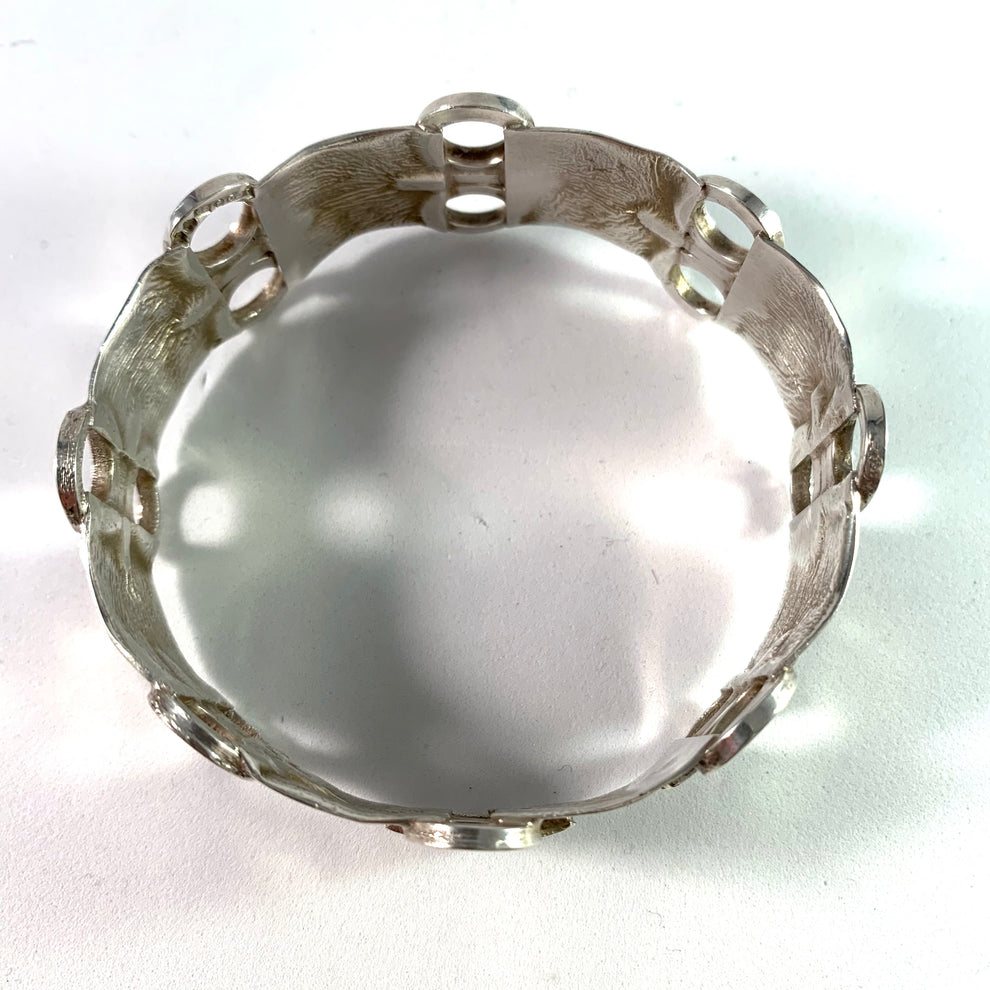 Isaac Cohen, Stockholm 1969 Bold Modernist Sterling Silver Bangle Brac ...