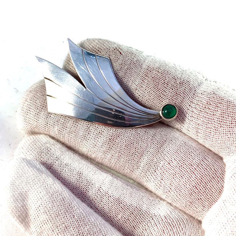 L Haglund for Hugo Grun, Sweden 1955 Vintage Sterling Silver Chrysopra ...